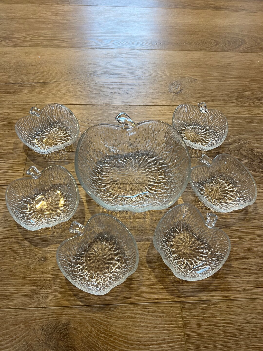 Vintage Textured Glass Apple Shaped Serving Bowl With 6 Salad Fruit ...