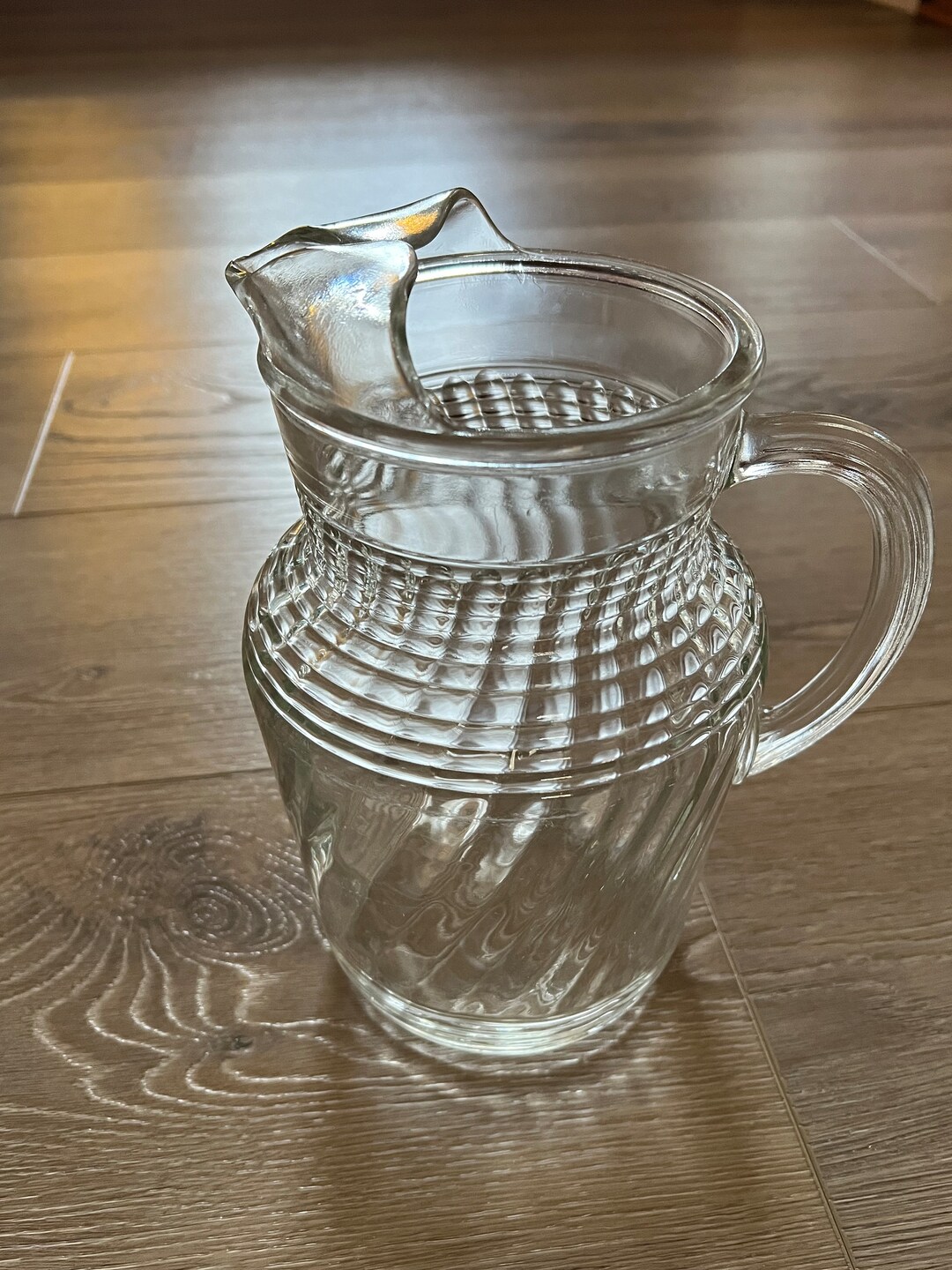 Vintage Clear Swirl Glass Pitcher Drink Pitcher With Ice Lip - Etsy