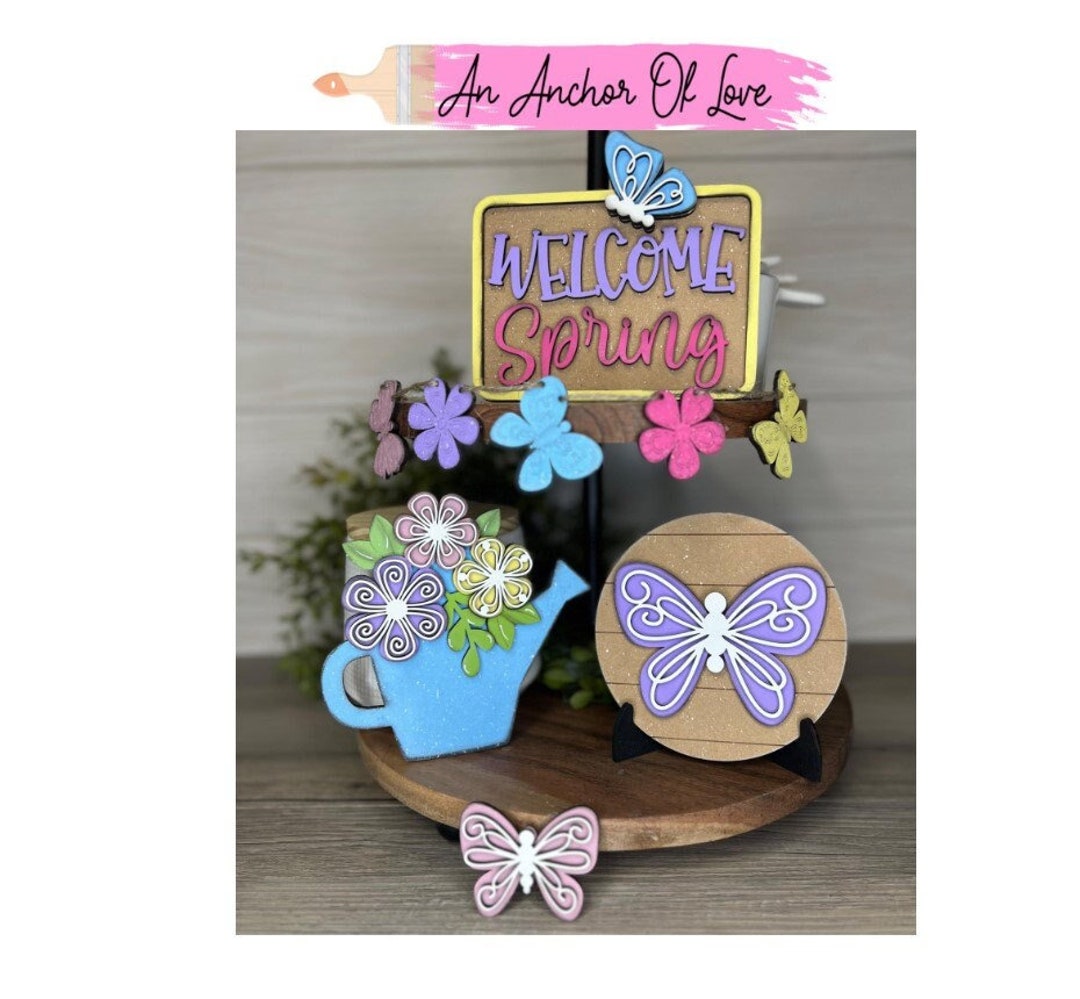 Spring Themed Butterfly Tiered Tray Set-individual Pieces, Full Painted ...