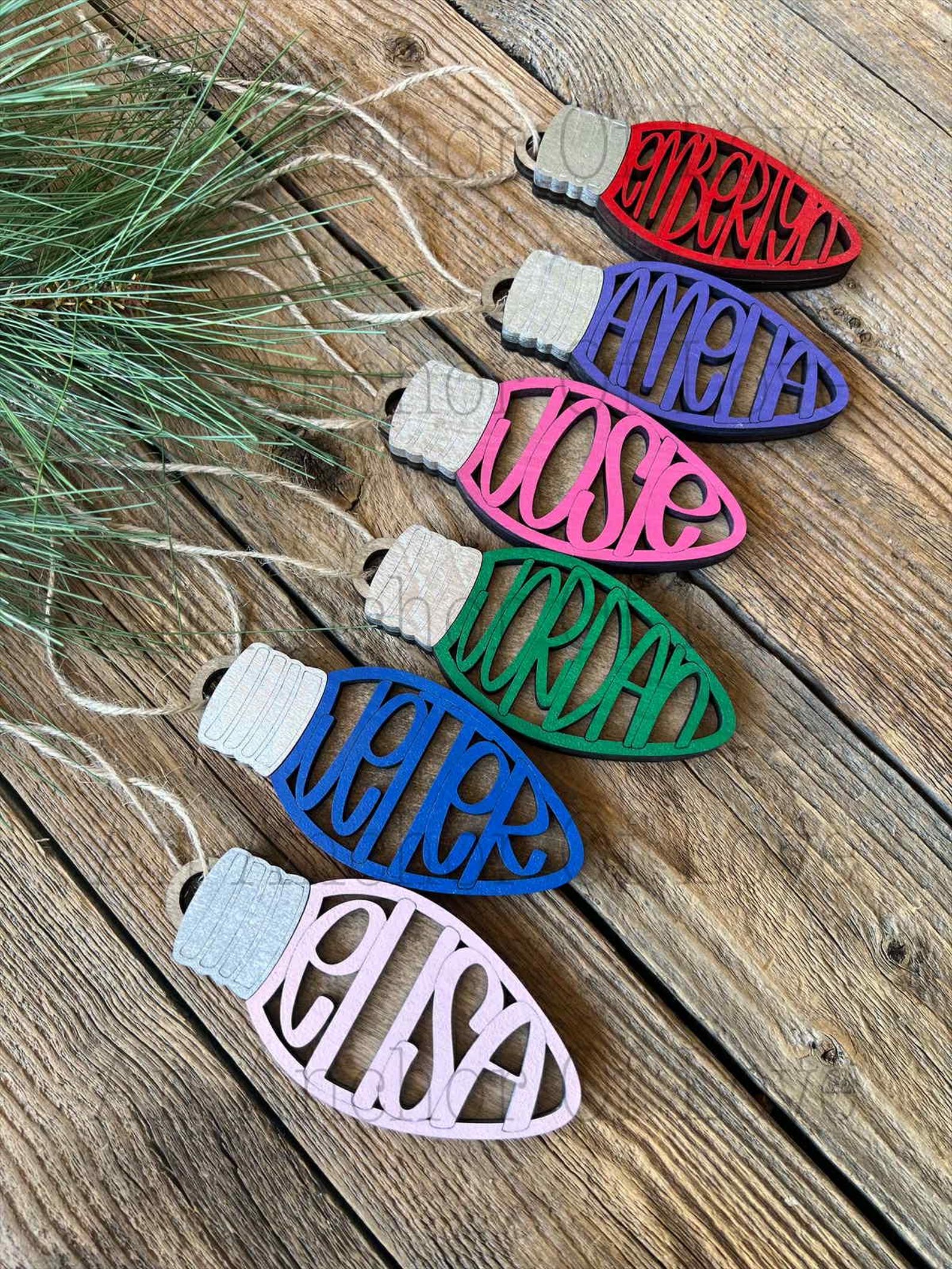 Personalized Single Name Christmas Bulb Ornament- Two Layer Wood ...