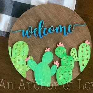 Welcome Cactus Door Round/ Cactus Decor / Tray Signs / Tray Decor / 3d ...
