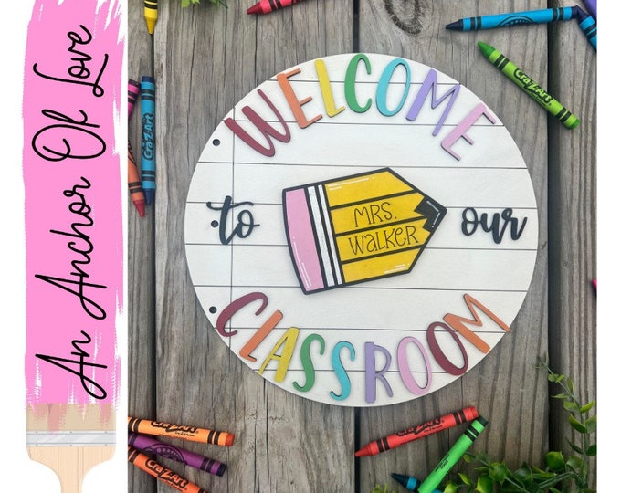 Welcome to Our Classroom Paper Background Interchangeable Shiplap Round ...