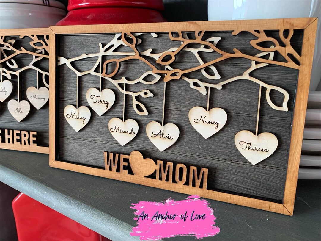 Personalized Family Tree Frame: Hanging Hearts, Custom Saying - Etsy