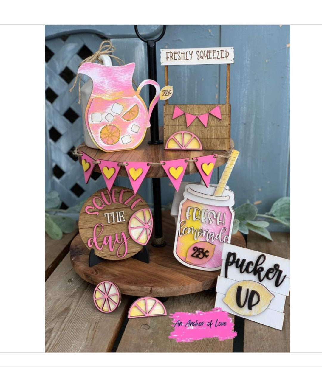 Pink Lemonade Tiered Tray Decor – 7 Piece Handmade Set - Etsy