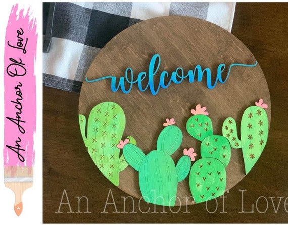 Welcome Cactus Door Round/ Cactus Decor / Tray Signs / Tray - Etsy