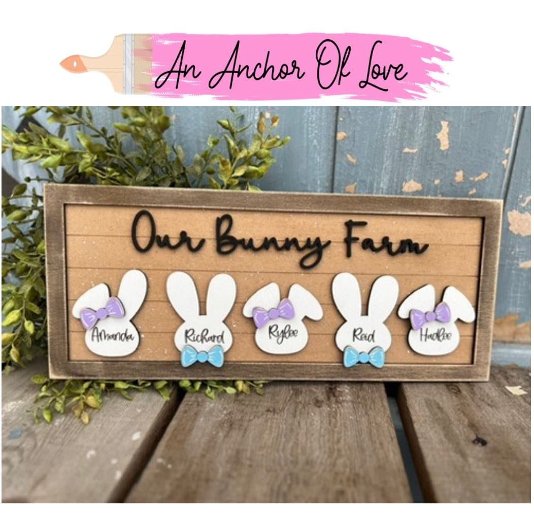 Our Bunny Farm Custom Easter Bunny Family Sign Bunny Decor Personalized ...