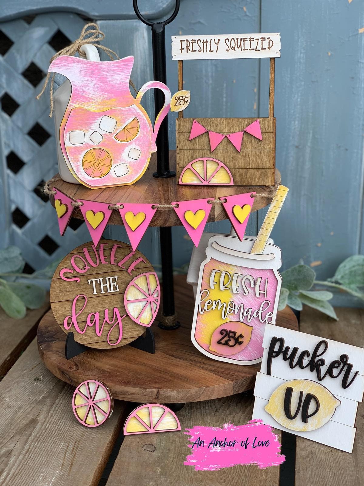 Pink Lemonade Tiered Tray Decor- Lemonade Tiered Tray Decor-tiered Tray ...