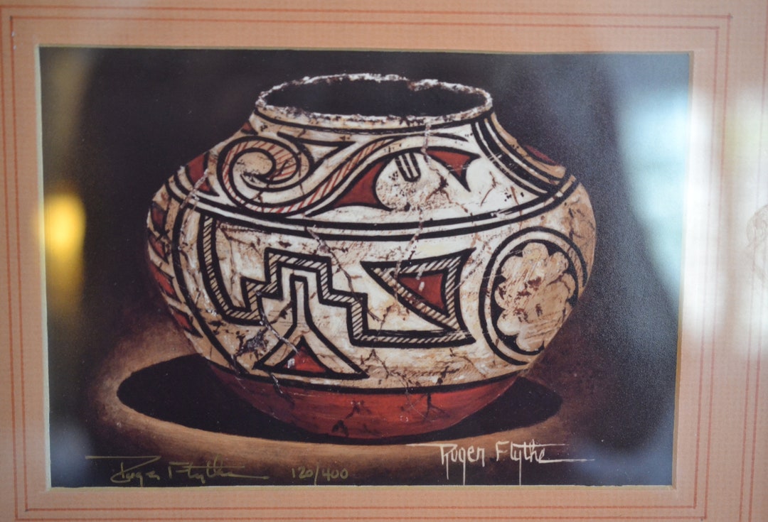 Vintage Signed Roger Flythe Framed Print; Native American Pottery Art ...