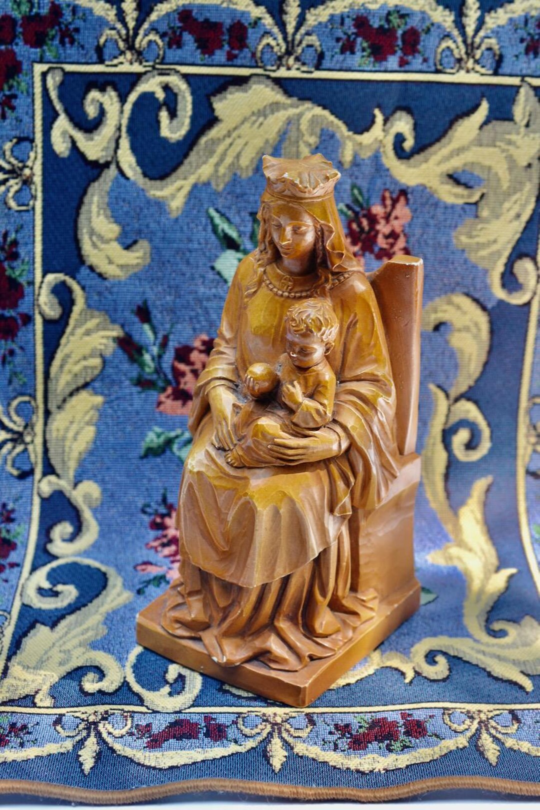 Virgin Mary and Child Chalkware Statue; Seated Virgin Mary and Baby ...