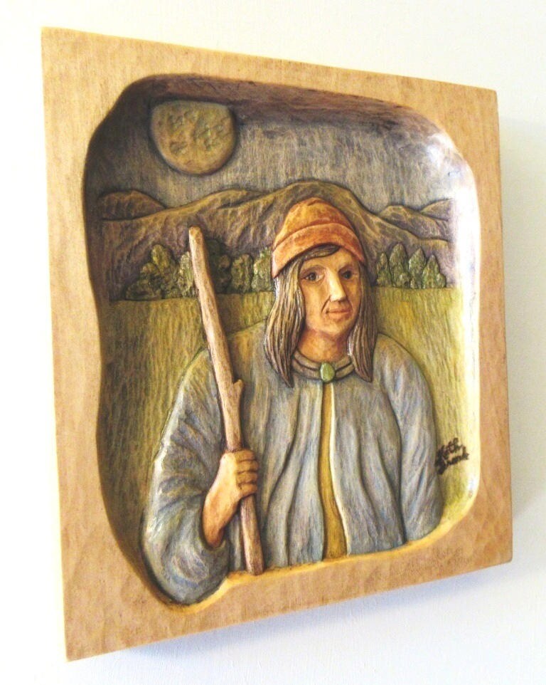 The Journeyer, Relief Carving of Female Pilgrim. Mountain Landscape ...