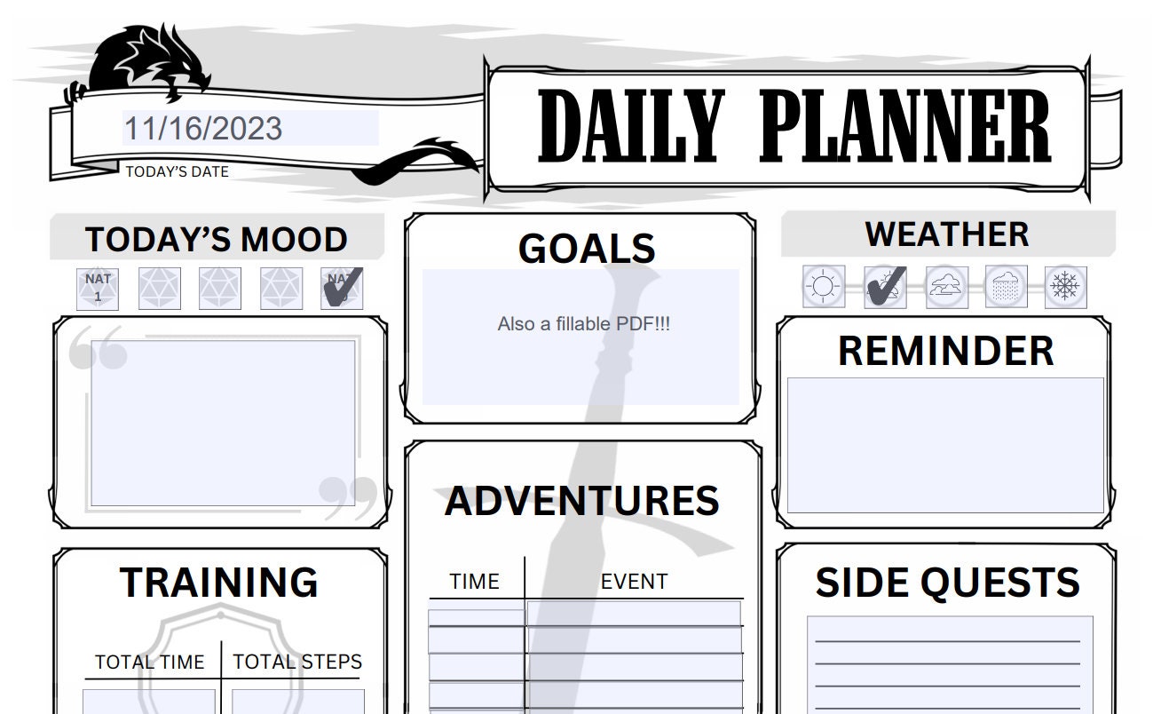 Dnd Classic Daily Planner (printable / PDF Fillable ) DIGITAL DOWNLOAD ...