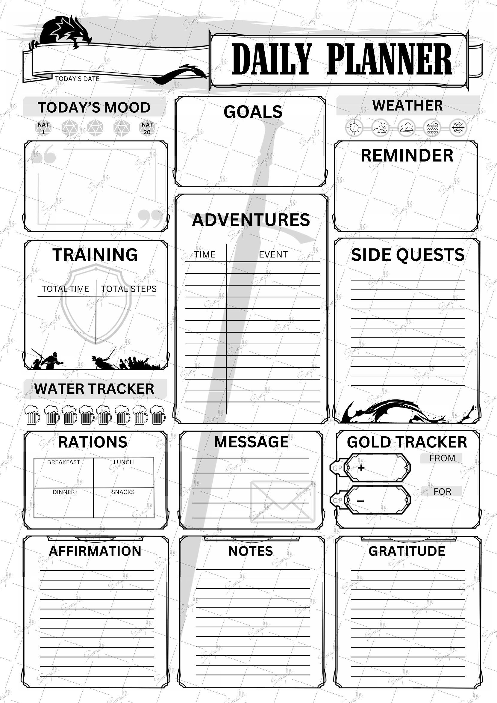 Dnd Classic Daily Planner (printable / PDF Fillable ) DIGITAL DOWNLOAD ...