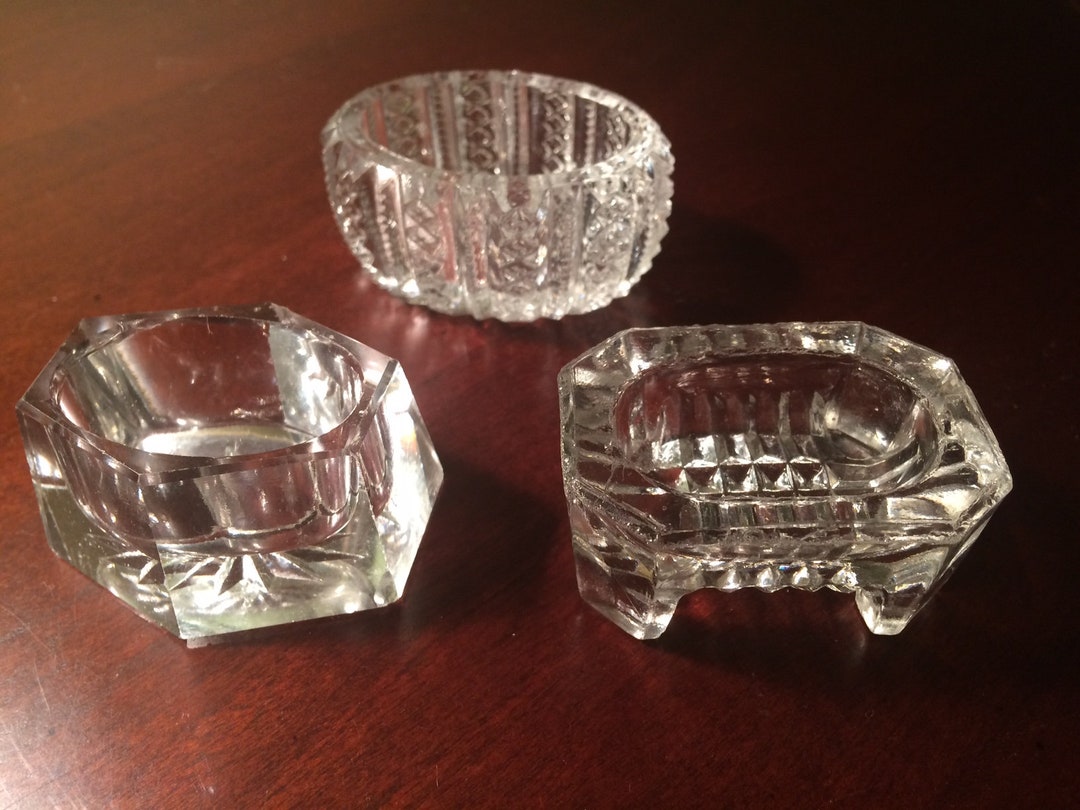 Three Mid Century Cut Glass Salt Cellars Vessels - Etsy