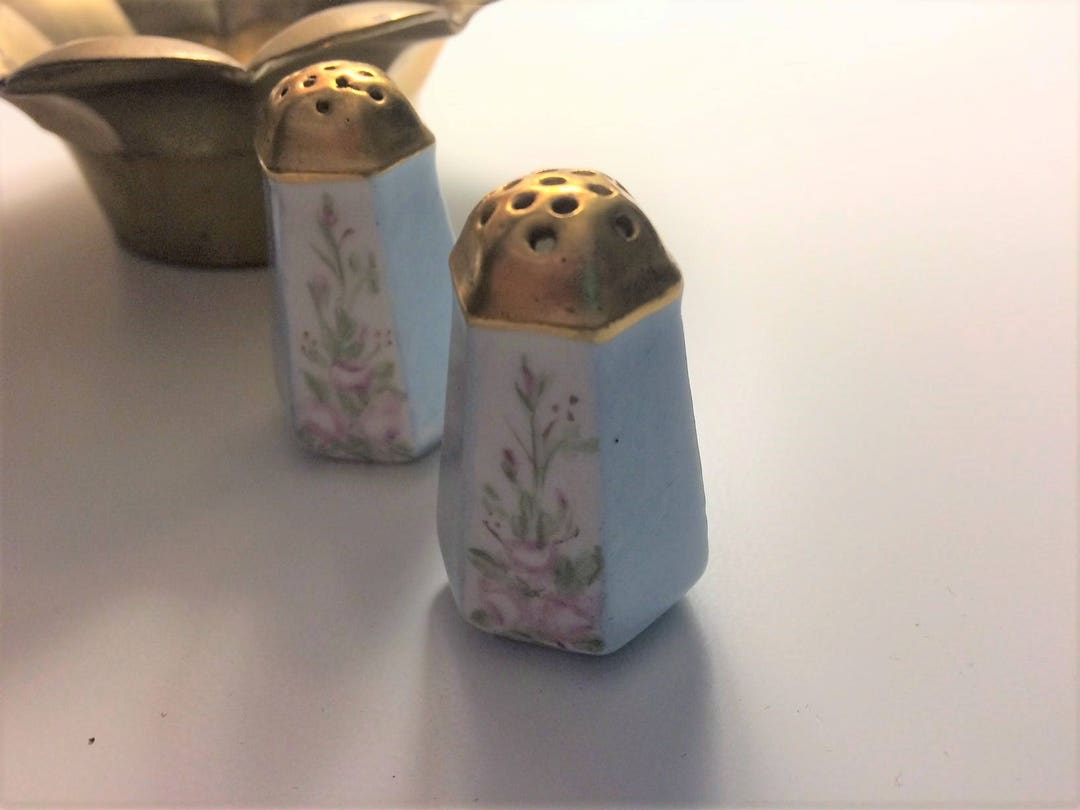 Hand Painted Gold Plated Miniature Salt and Pepper Shakers A.E.R. - Etsy