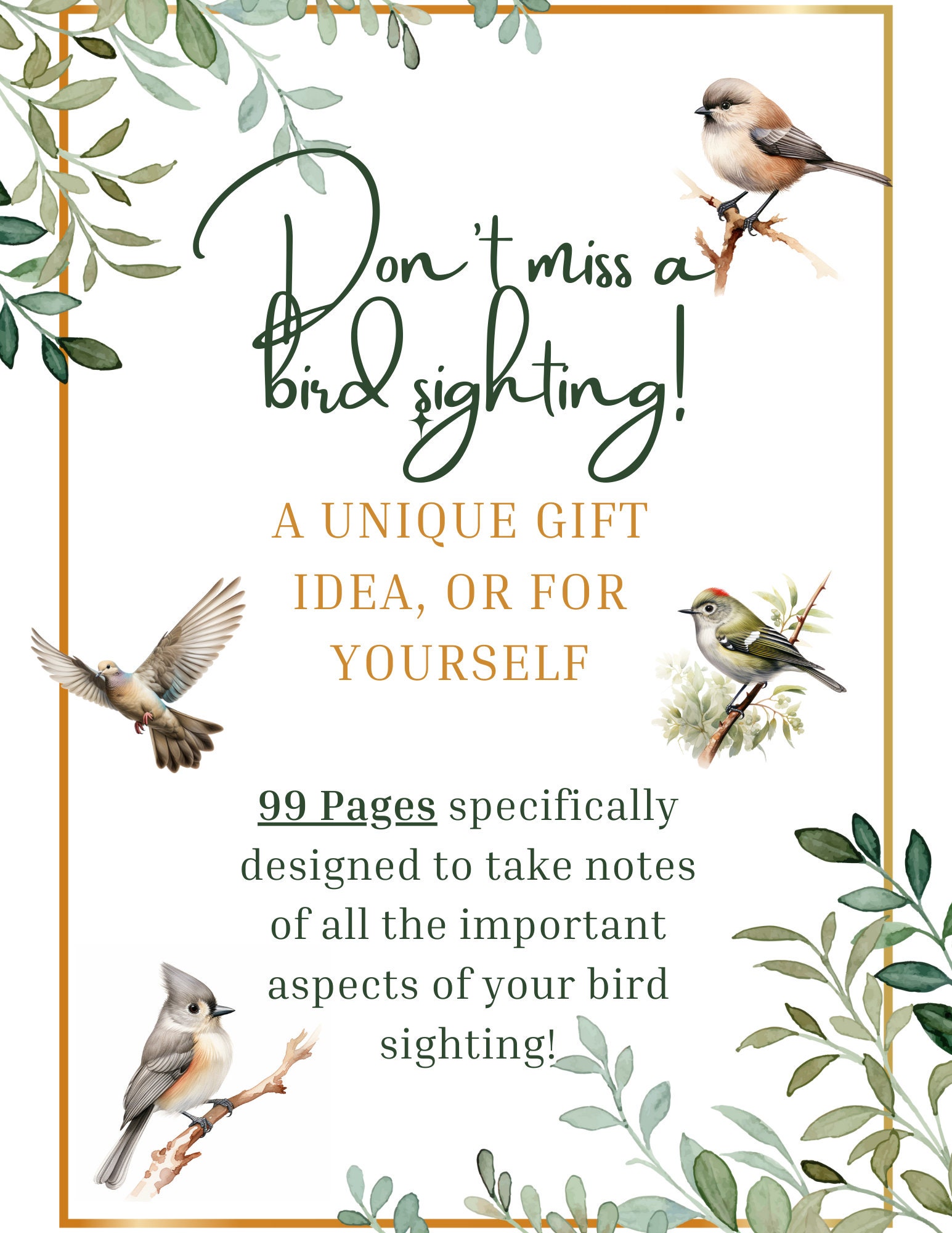 Birdwatching Log Digital Download Printable PDF Unique Gift Idea Bird ...