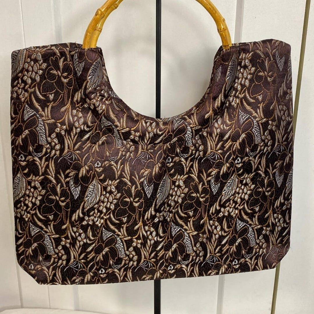 Satin Brown Vintage Style Clutch With Bamboo Handles - Etsy