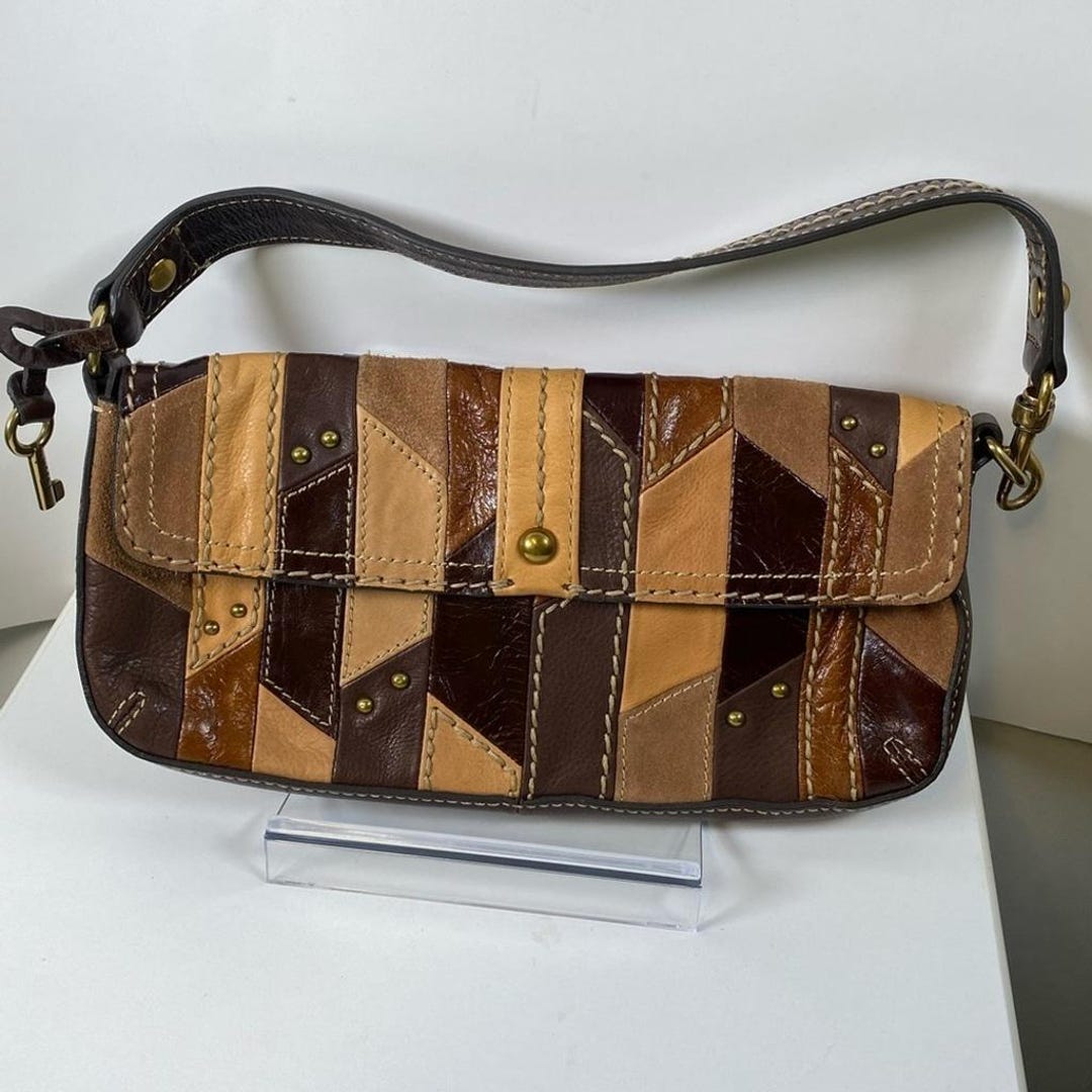 Vintage Fossil Brown Patchwork Leather Shoulder Bag With Key - Etsy