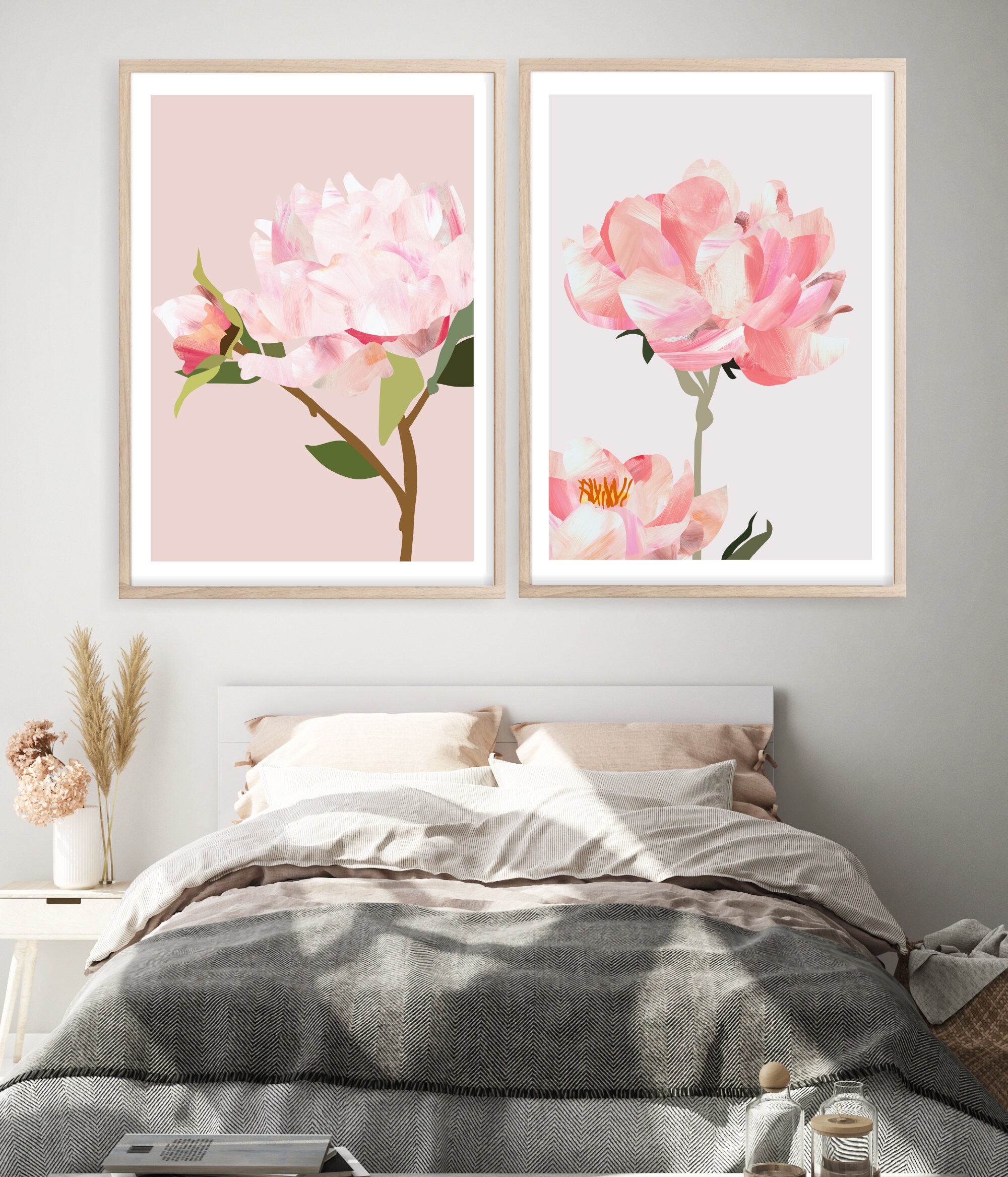 Peonies Print, Pink Peonies Wall Art, Painted Floral Prints, Soft Pink ...
