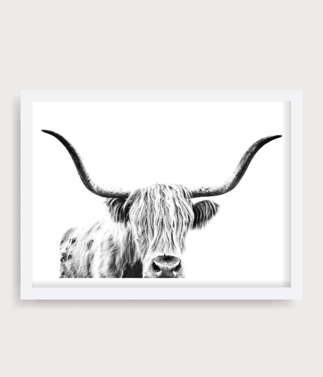 Highland Cow Print Black and White, Monotone Cow Wall Art, Scottish Cow ...