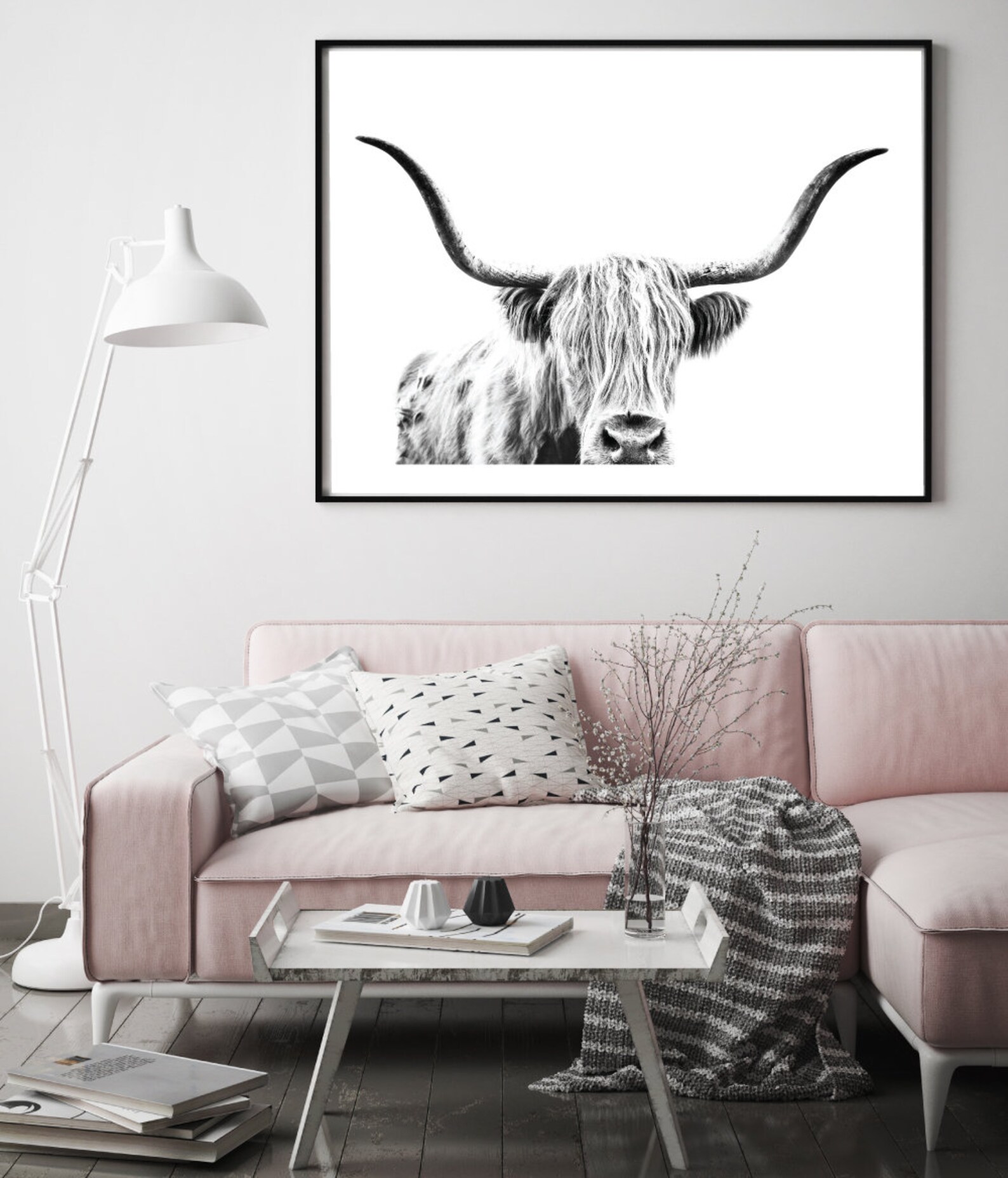 Highland Cow Print Black and White, Monotone Cow Wall Art, Scottish Cow ...