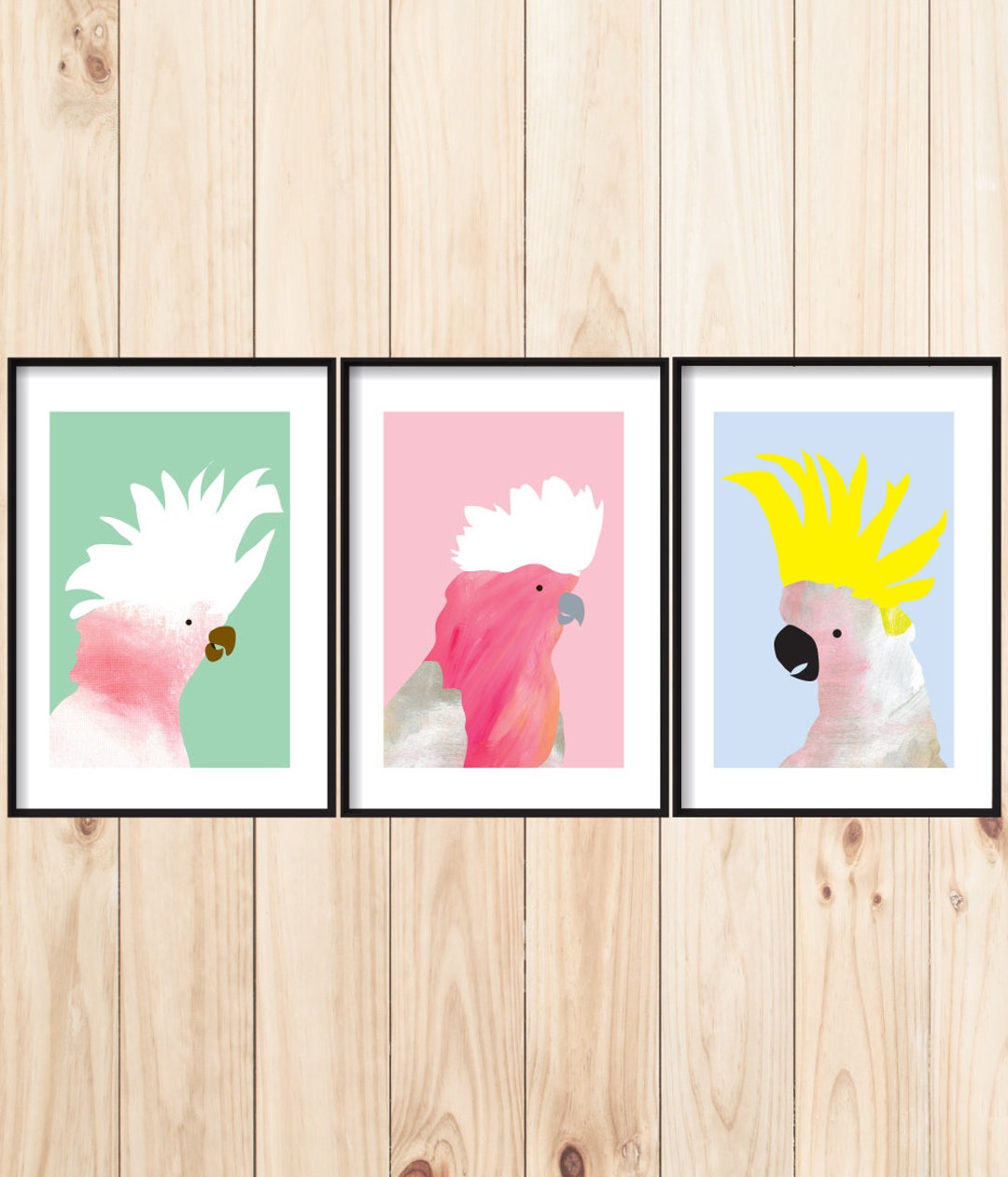 Birds Set of 3 Prints, Australian Birds Wall Art Set, 3 Cockatoos ...