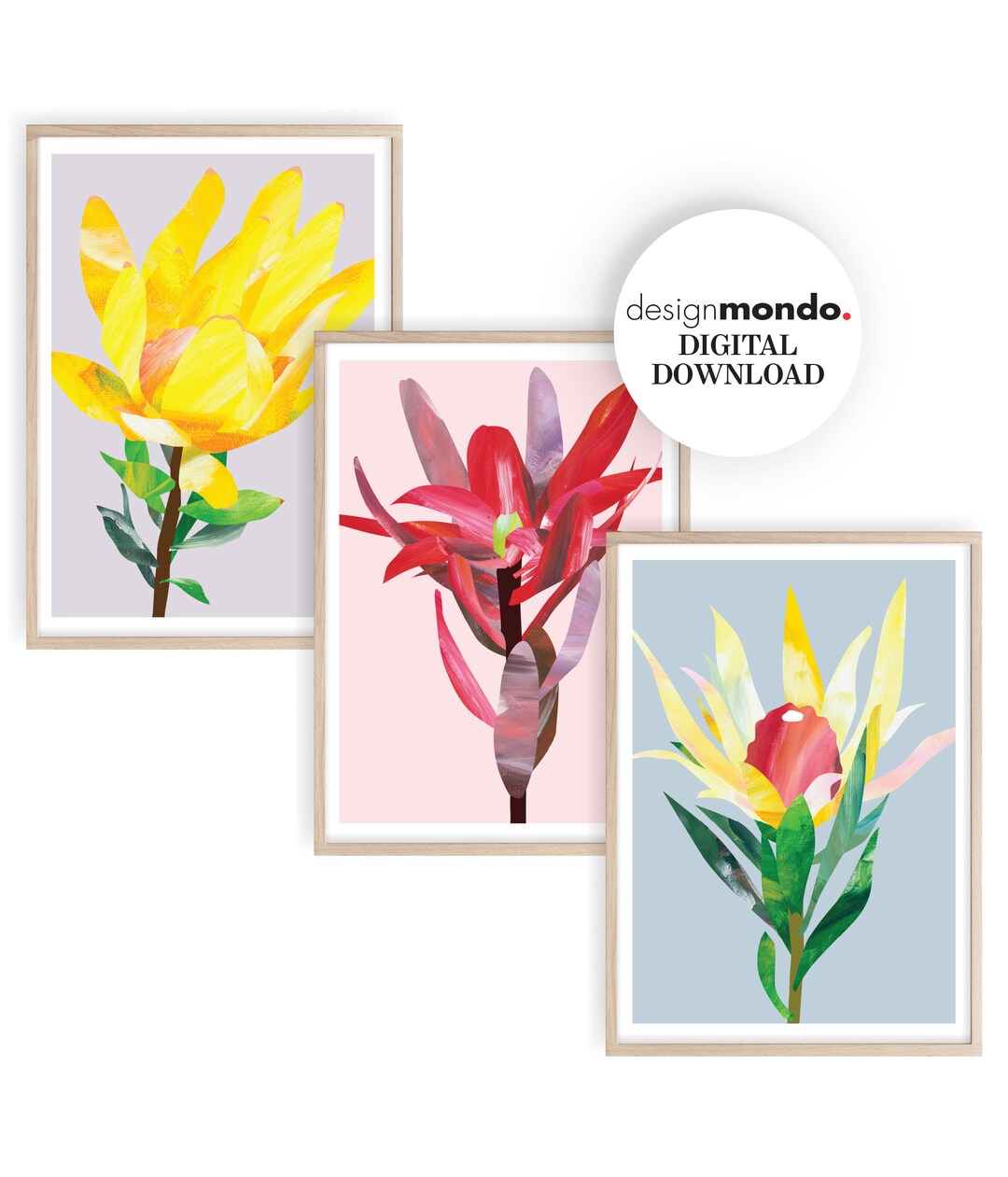Flower Triptych, Print Sets of 3, Printable Flower Print Set, Set of 3 ...