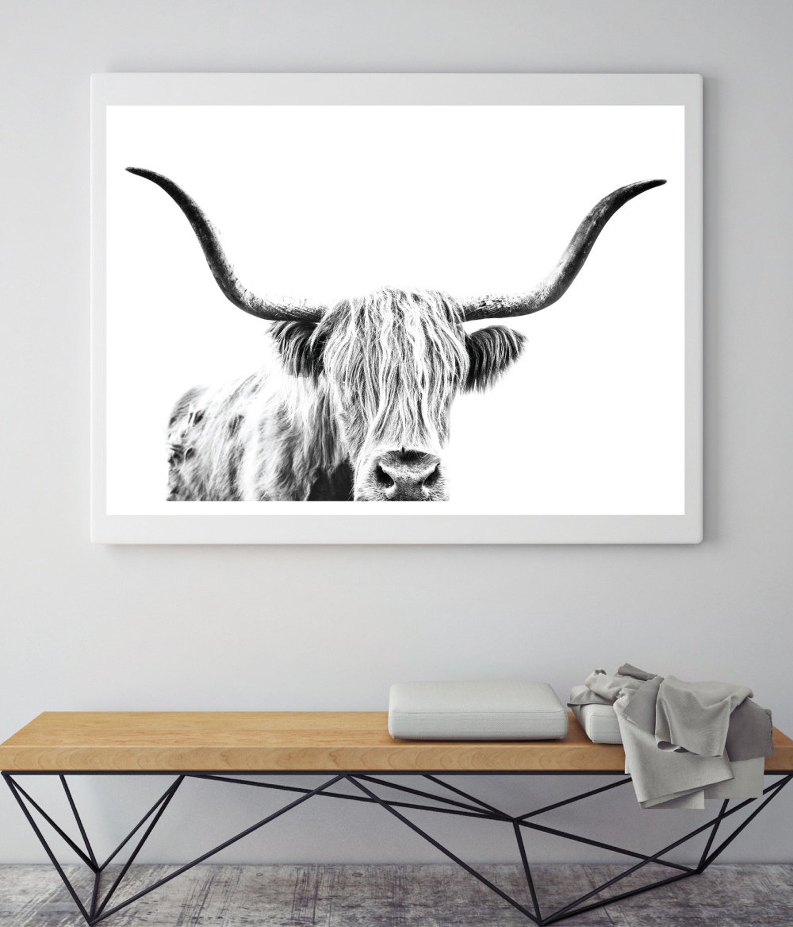 Highland Cow Print Black and White, Monotone Cow Wall Art, Scottish Cow ...