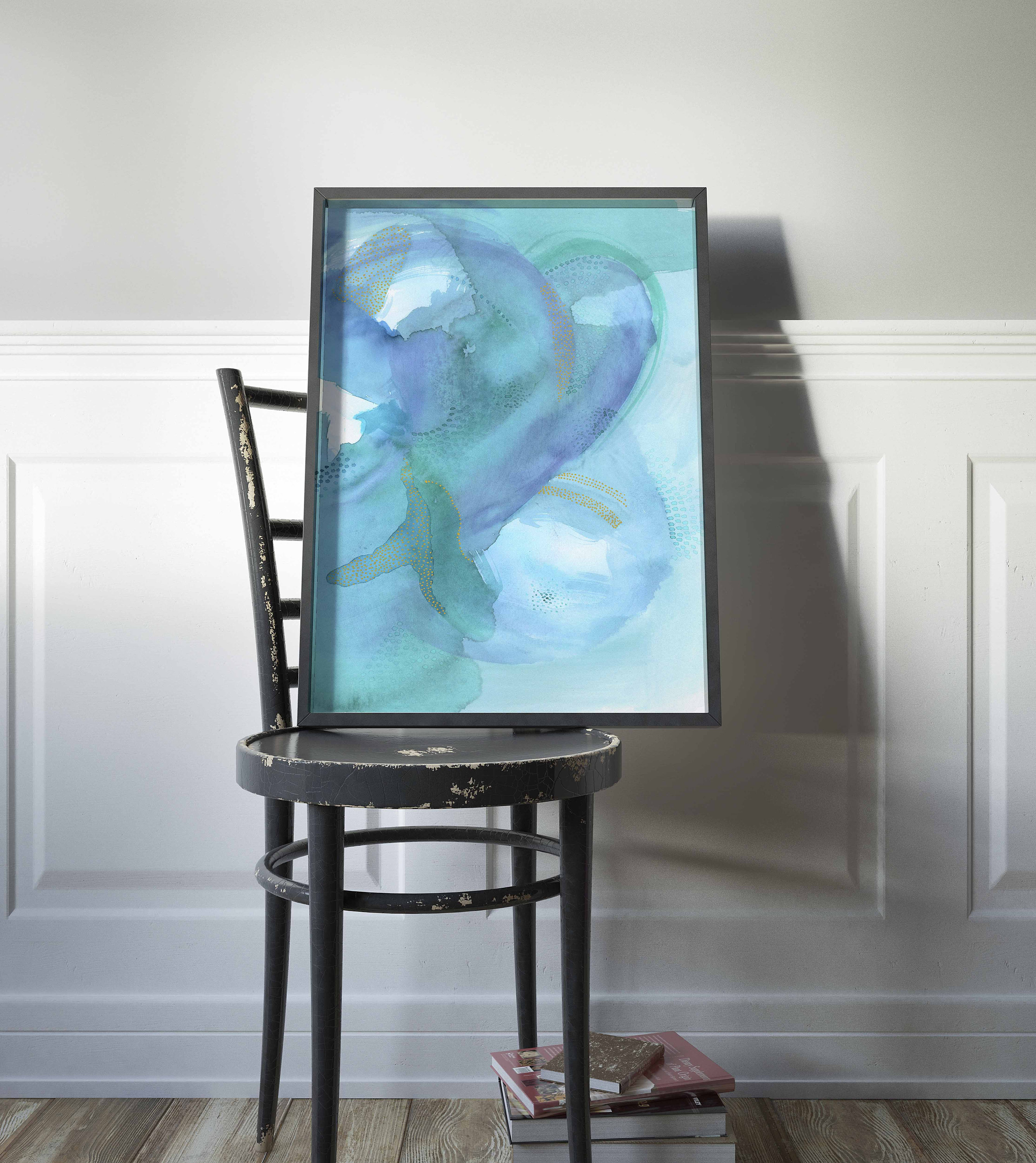 Bright Blue and Green Watercolor Print. - Etsy