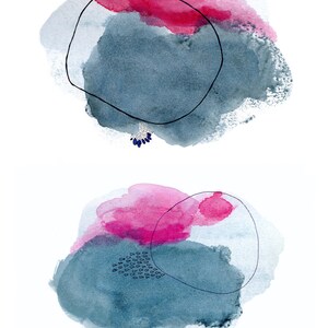 Large Abstract Art Print Set in Pink and Blue - Etsy