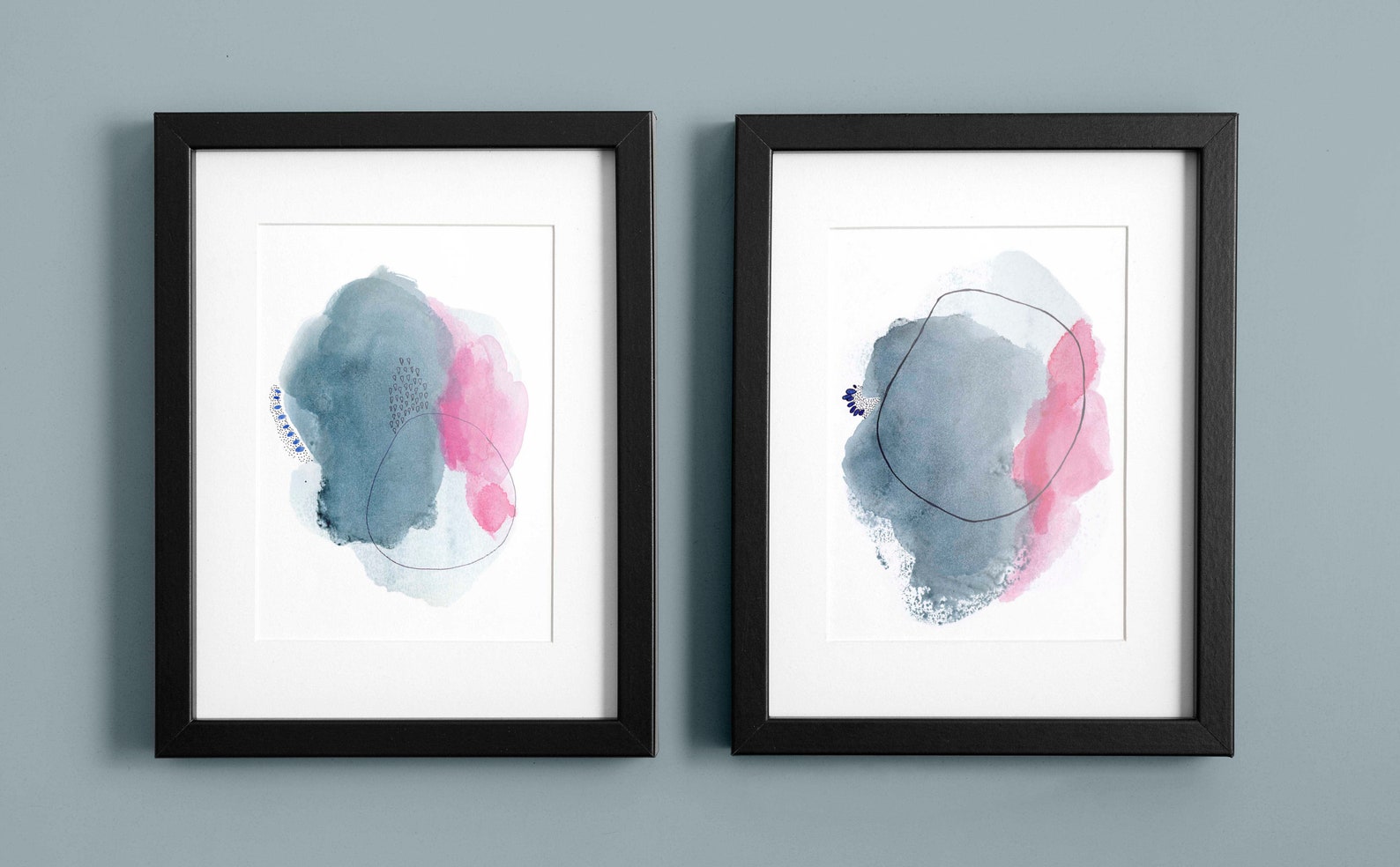 Large Abstract Art Print Set in Pink and Blue - Etsy