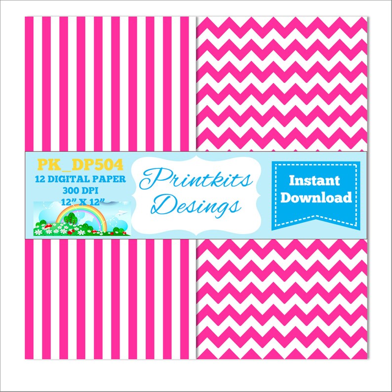 DOLLAR SALE Instant Download Chevron and Stripes Digital Scrapbook ...