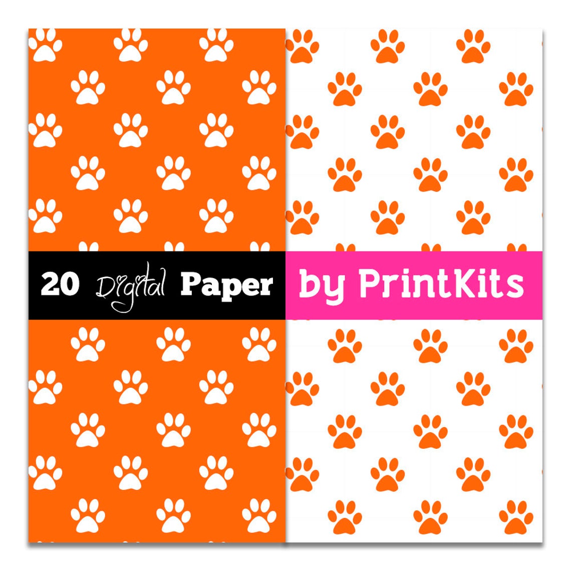 Paw Print Digital Paper Printable Paw Print Paper Basic Digital Paper ...