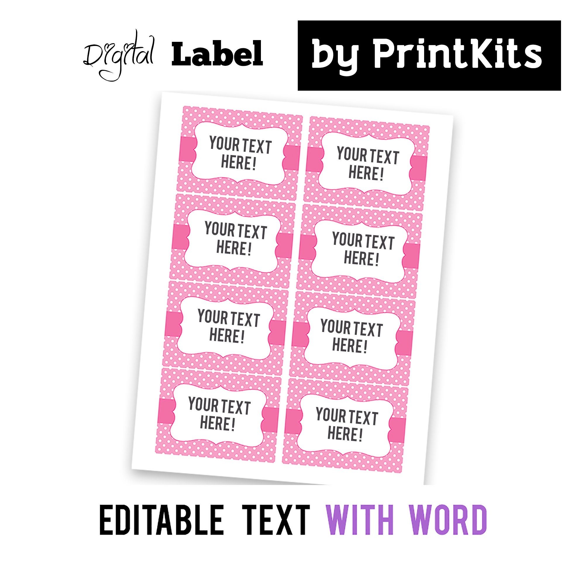 Pink Editable Labels, Printable Tags Name, Candy Buffet Tags, Thank You ...