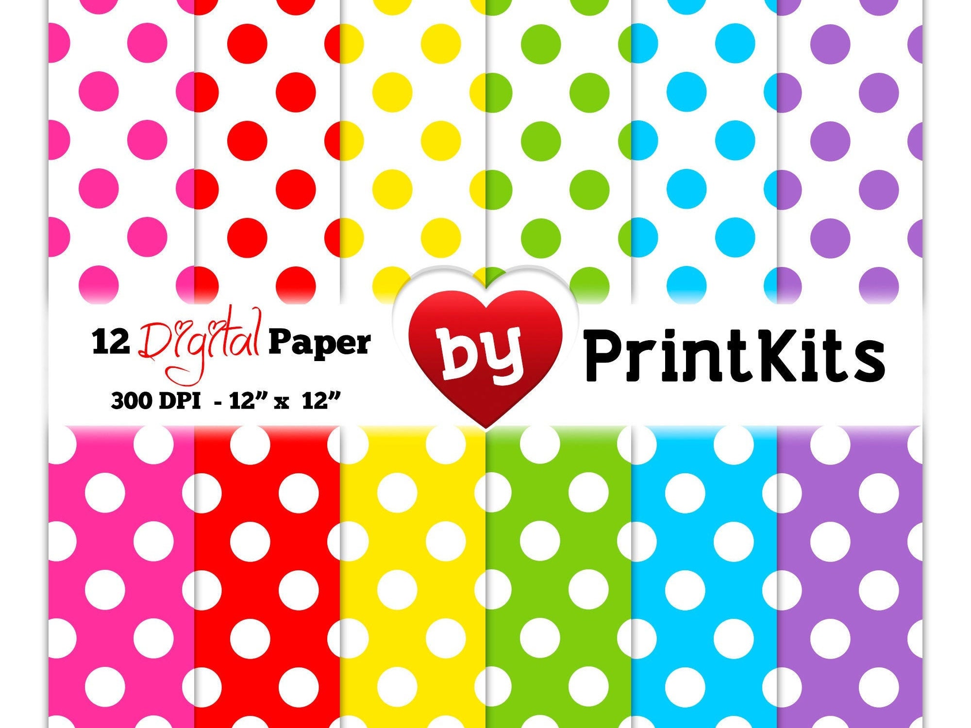 Big Polka Dots Digital Paper Rainbow Printable Polka Dot - Etsy