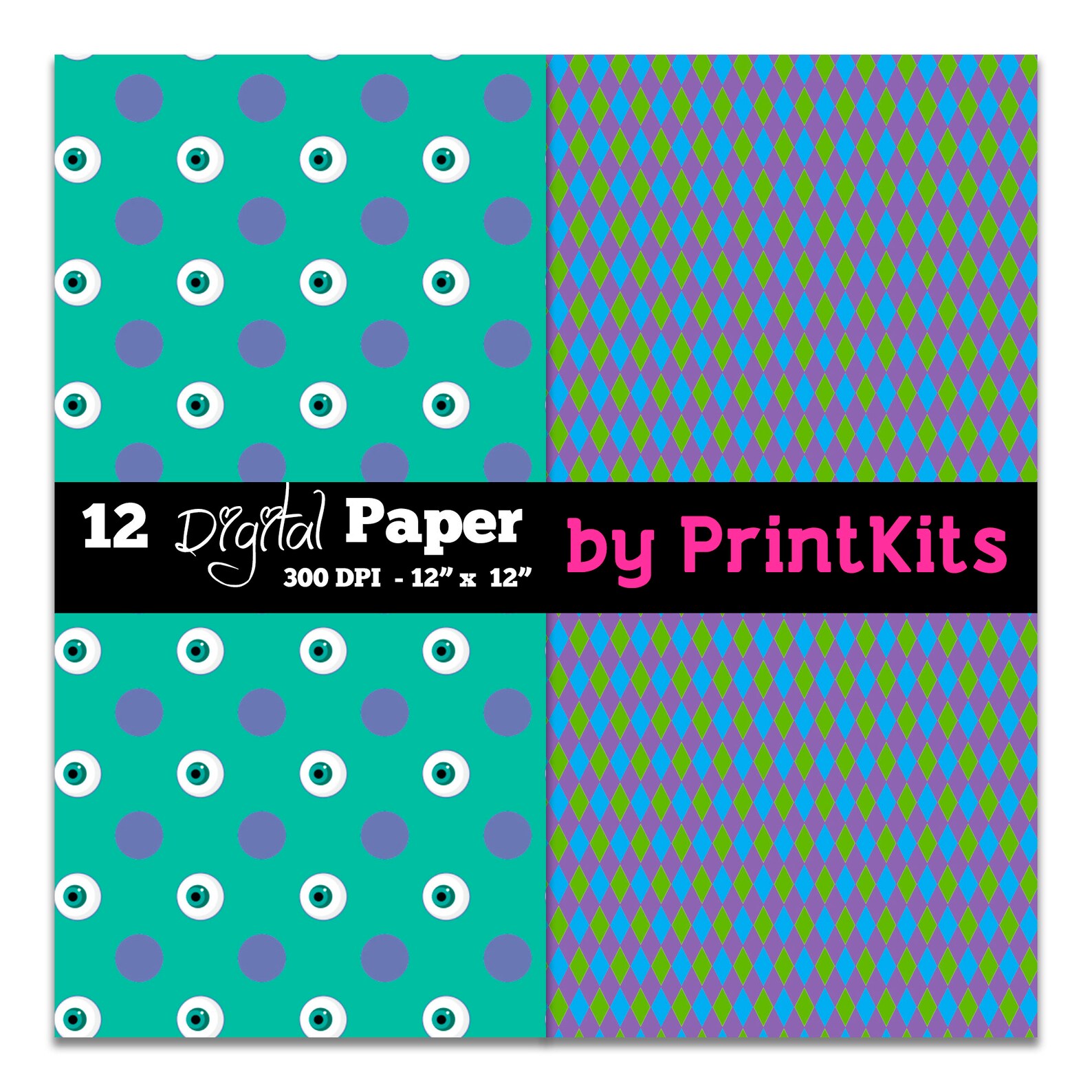 Monsters Digital Paper Pack Digital Scrapbook Paper Pack 12 X 12 Inches ...
