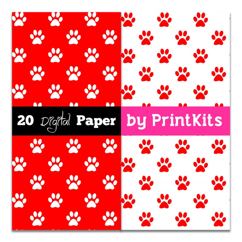Paw Print Digital Paper Printable Paw Print Paper Basic Digital Paper ...