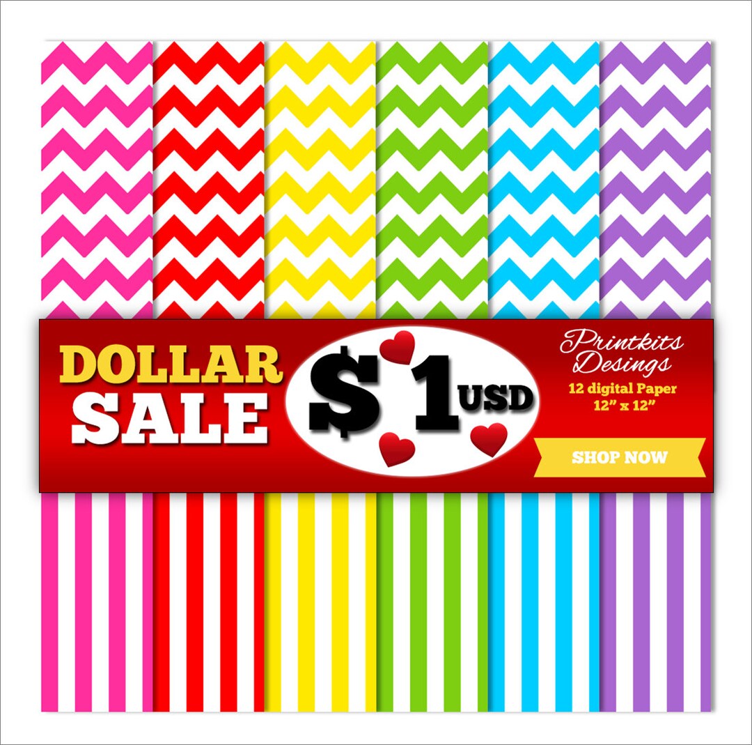 DOLLAR SALE Instant Download Chevron and Stripes Digital Scrapbook ...