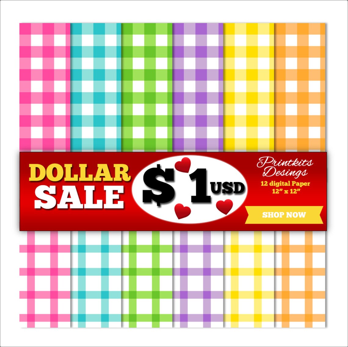 DOLLAR SALE! Instant Download - Gingham Digital Scrapbook Paper Pack ...