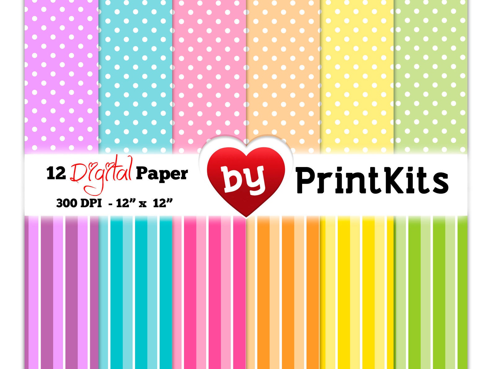 Pastel Polka Dots Digital Paper, Pastel Stripes Digital Paper ...