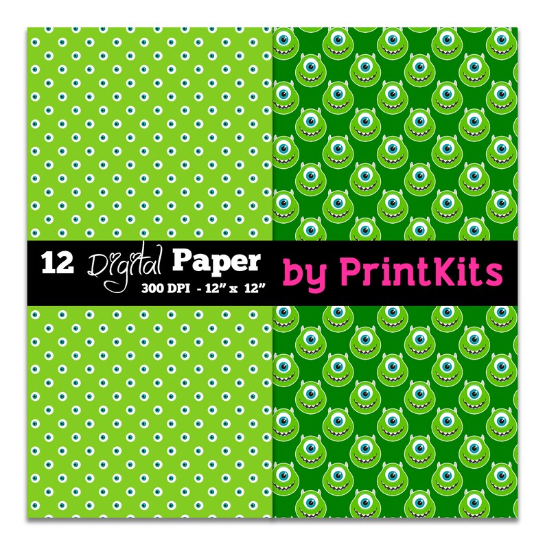 Monsters Digital Paper Pack Digital Scrapbook Paper Pack 12 X 12 Inches ...