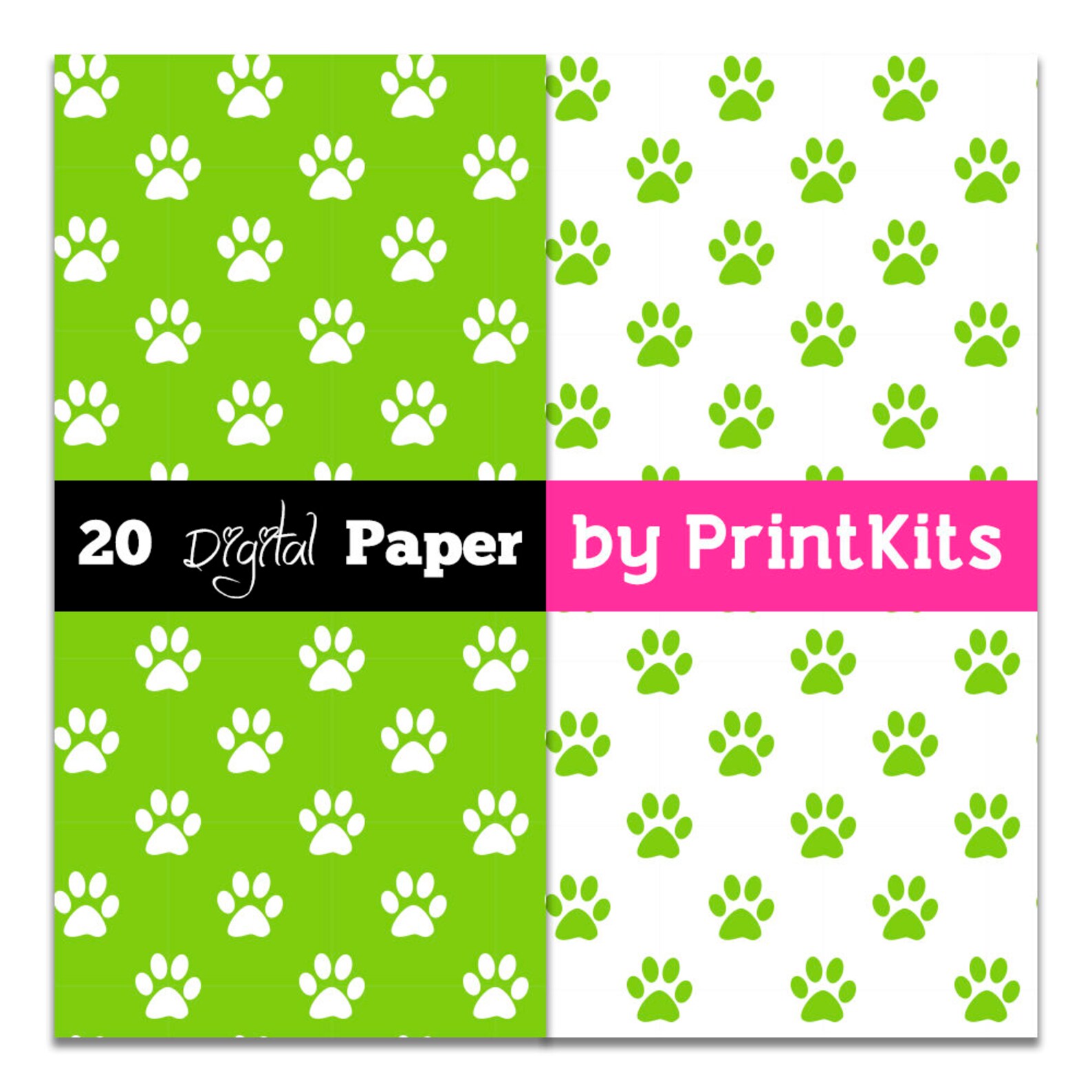Paw Print Digital Paper Printable Paw Print Paper Basic Digital Paper ...