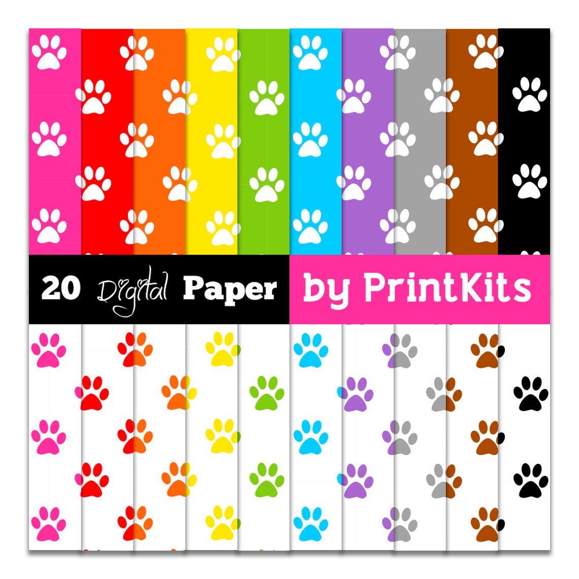 Paw Print Digital Paper Printable Paw Print Paper Basic | Etsy