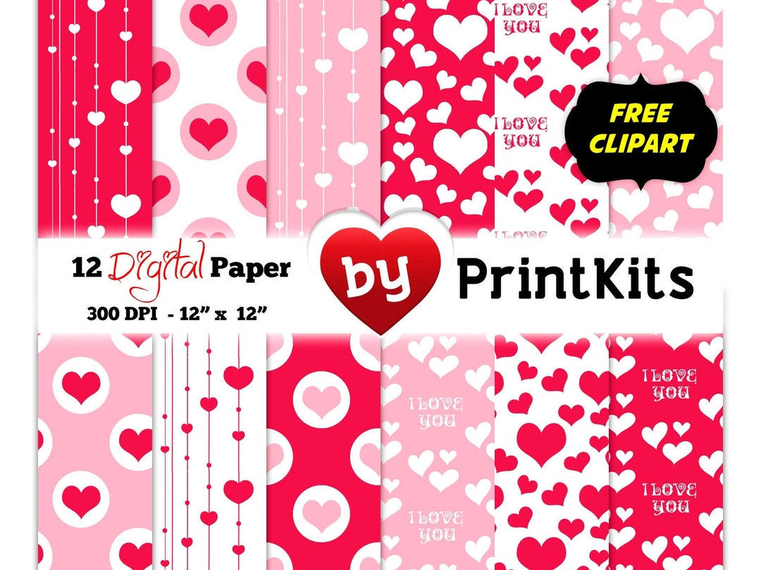Valentine's Digital Paper Pack, Valentine's Day Deco, Love Hearts ...