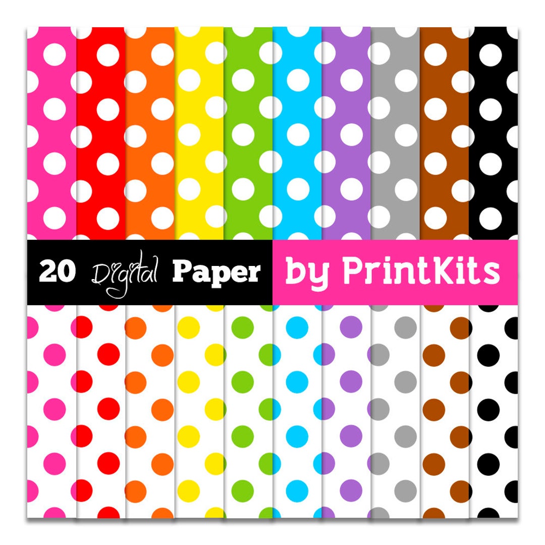 Big Polka Dot Digital Paper Printable Polka Dot Paper Basic Digital ...