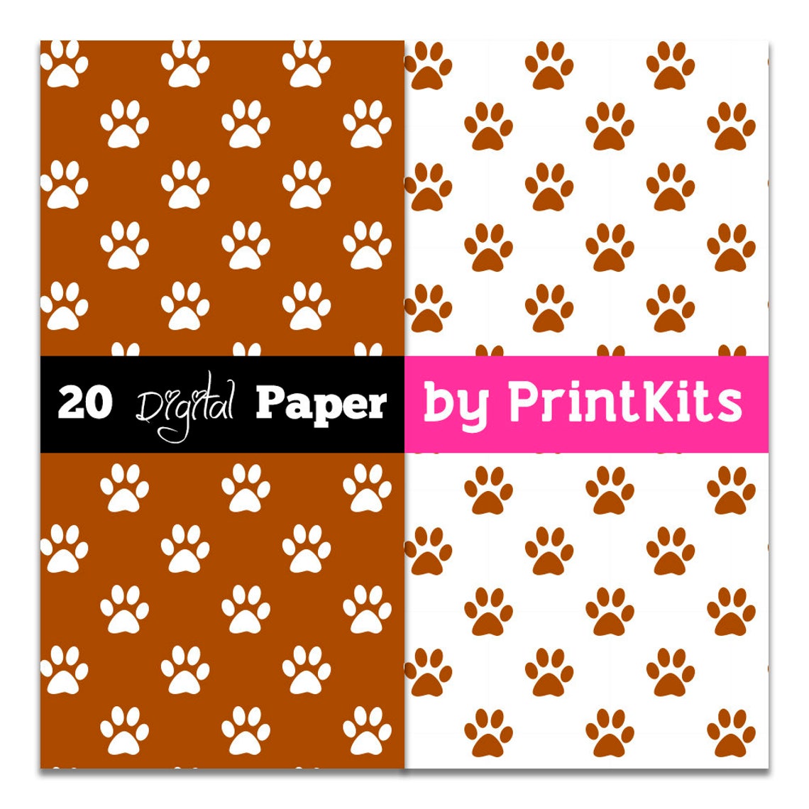 Paw Print Digital Paper Printable Paw Print Paper Basic Digital Paper ...