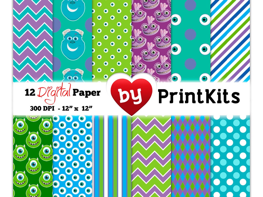 Monsters Digital Paper Pack Digital Scrapbook Paper Pack 12 X 12 Inches ...