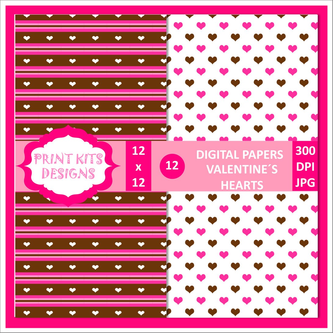 Valentine's Digital Paper Pack Valentine's Papers Brown & Pink Digital ...