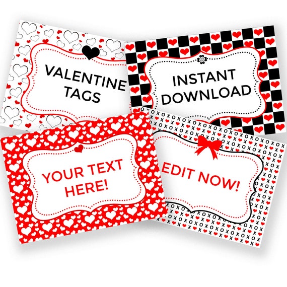 Editable Valentines Gift Tags Printable Valentine Labels | Etsy