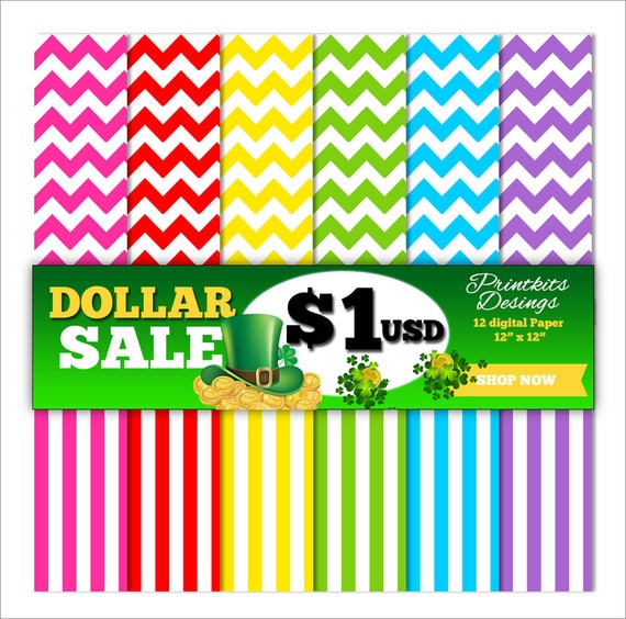DOLLAR SALE Instant Download Chevron and Stripes Digital | Etsy