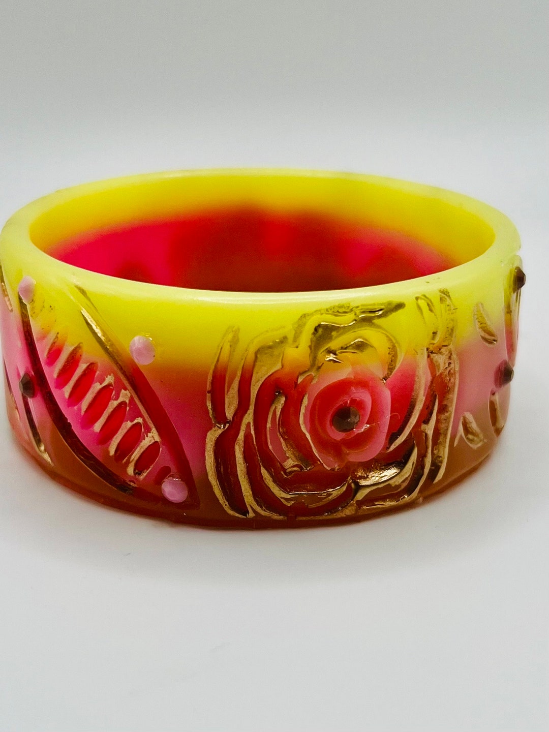 Neapolitan Ice Cream Etched Resin Bracelet Rhinestone Accent | Vintage ...